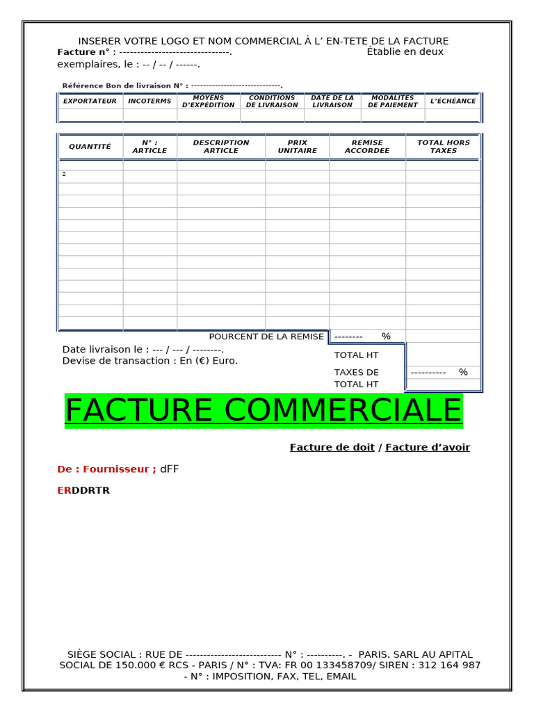 Modele de Facture Commerciale | PDF