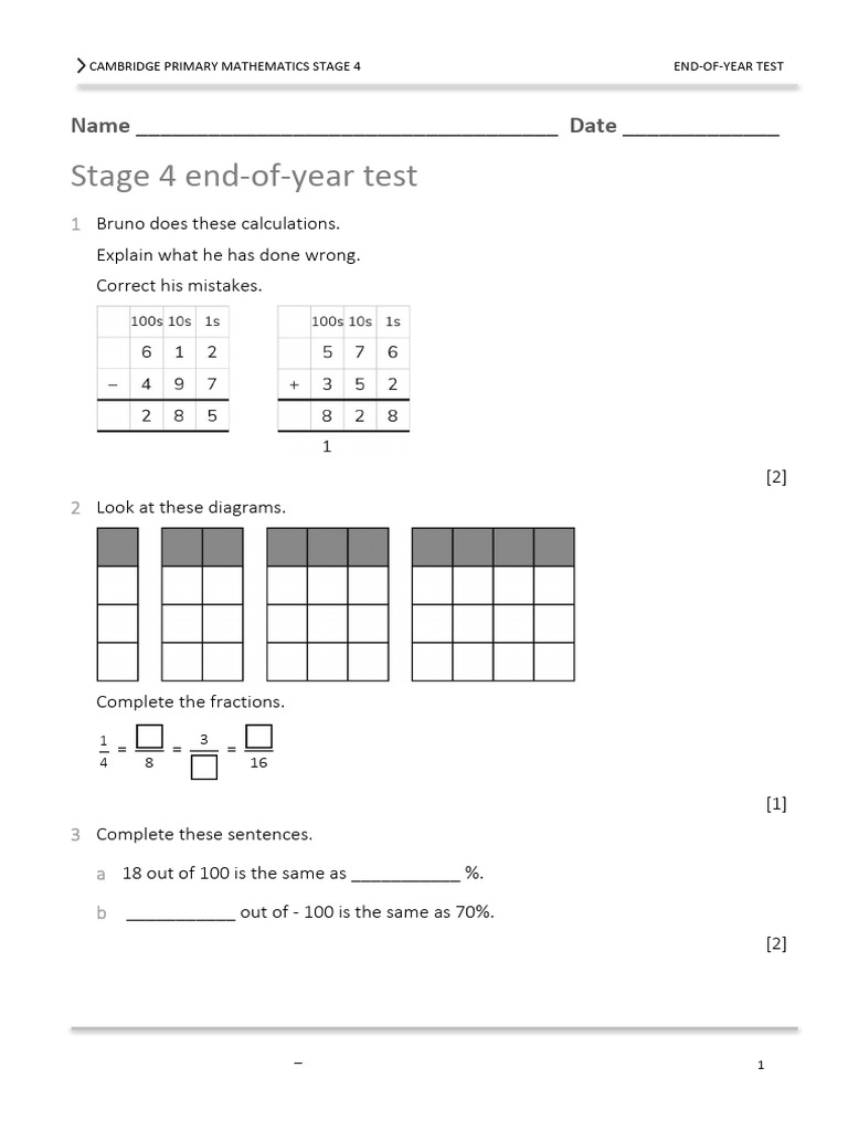 Prim Maths 4 2ed TR End of Year Test | PDF | Mathematics