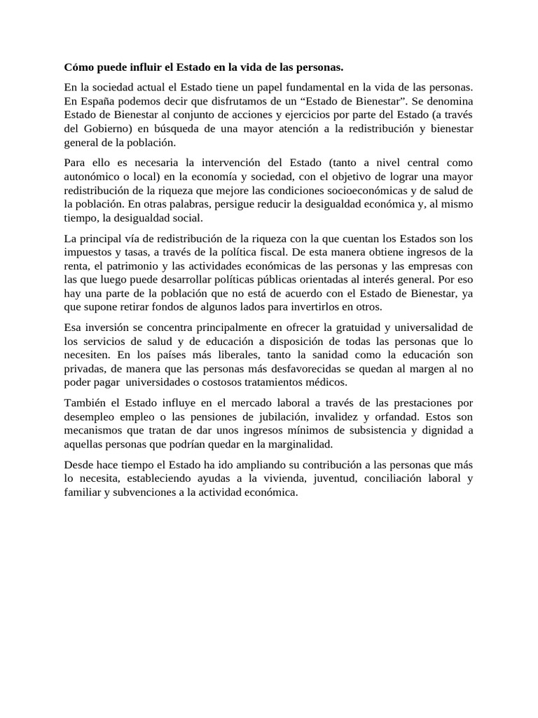 Cómo Puede Influir El Estado en La Vida de Las Personas | PDF