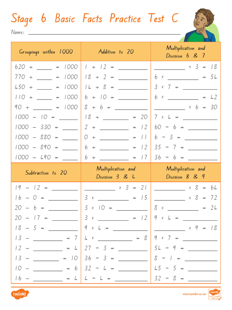 Test C - Stage 6 Basic Facts Practice | PDF