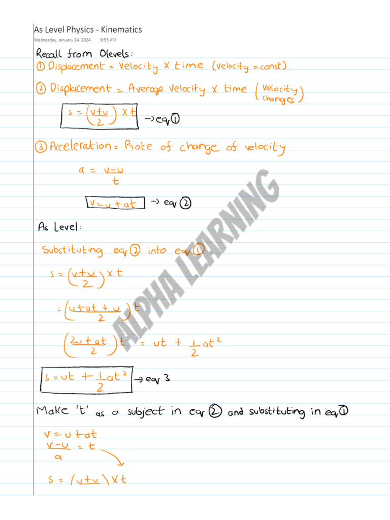 As Level Physics Kinematics Watermark | PDF