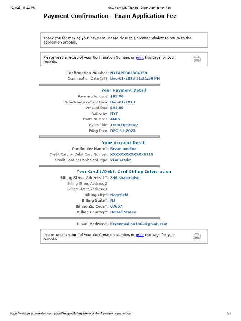New York City Transit - Exam Application Fee | PDF