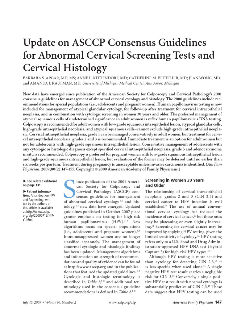 Update On ASCCP Consensus Guidelines For Abnormal Cervical Screening ...