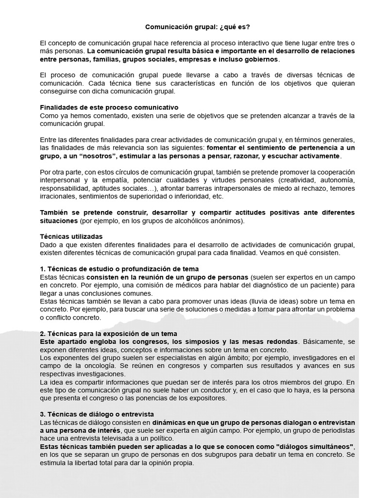 Comunicación Grupal 01 | PDF