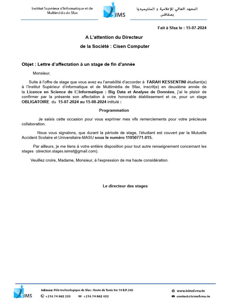 Lettre D'affectation | PDF