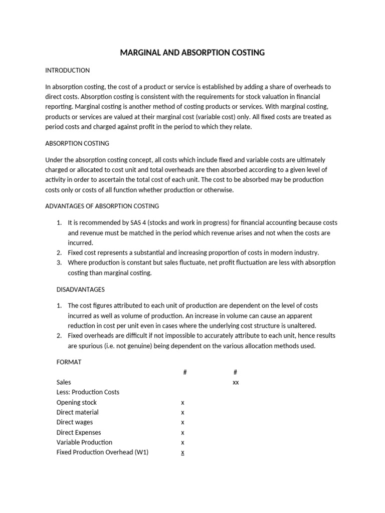 Marginal and Absorption Costing | PDF