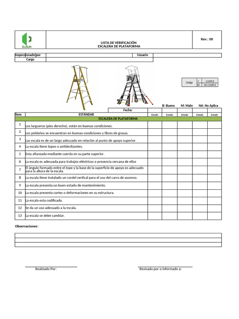 CHECK LIST ESCALA CON PLATAFORMA | PDF
