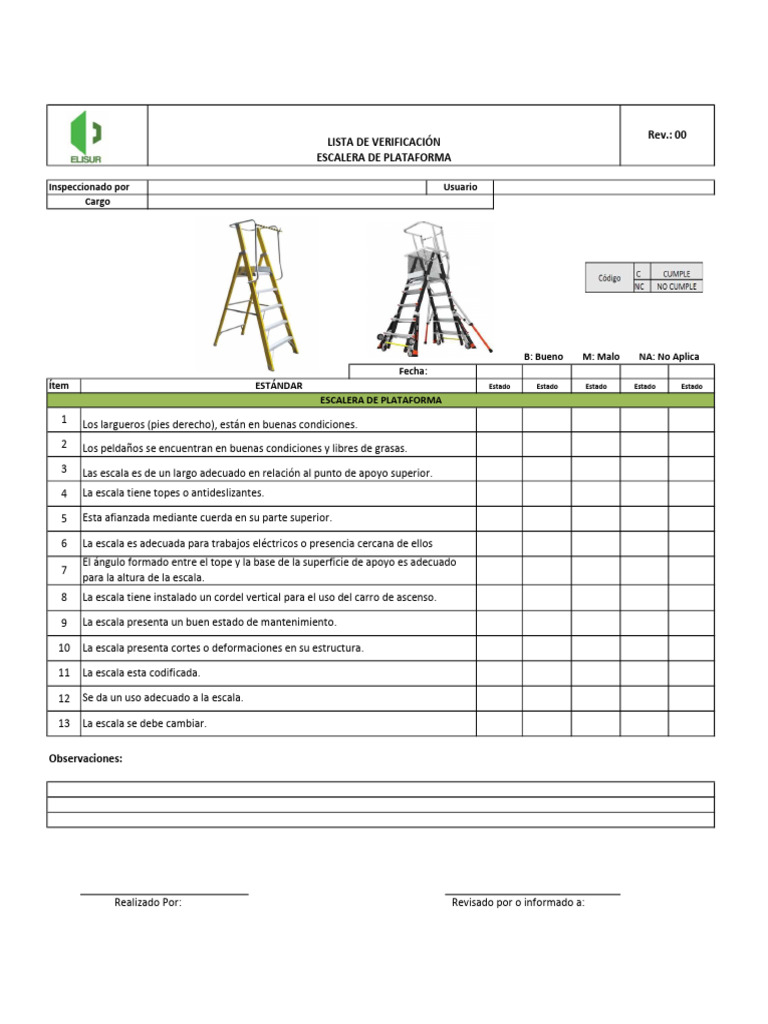 CHECK LIST ESCALERA CON PLATAFORMA ELISURpdf | PDF