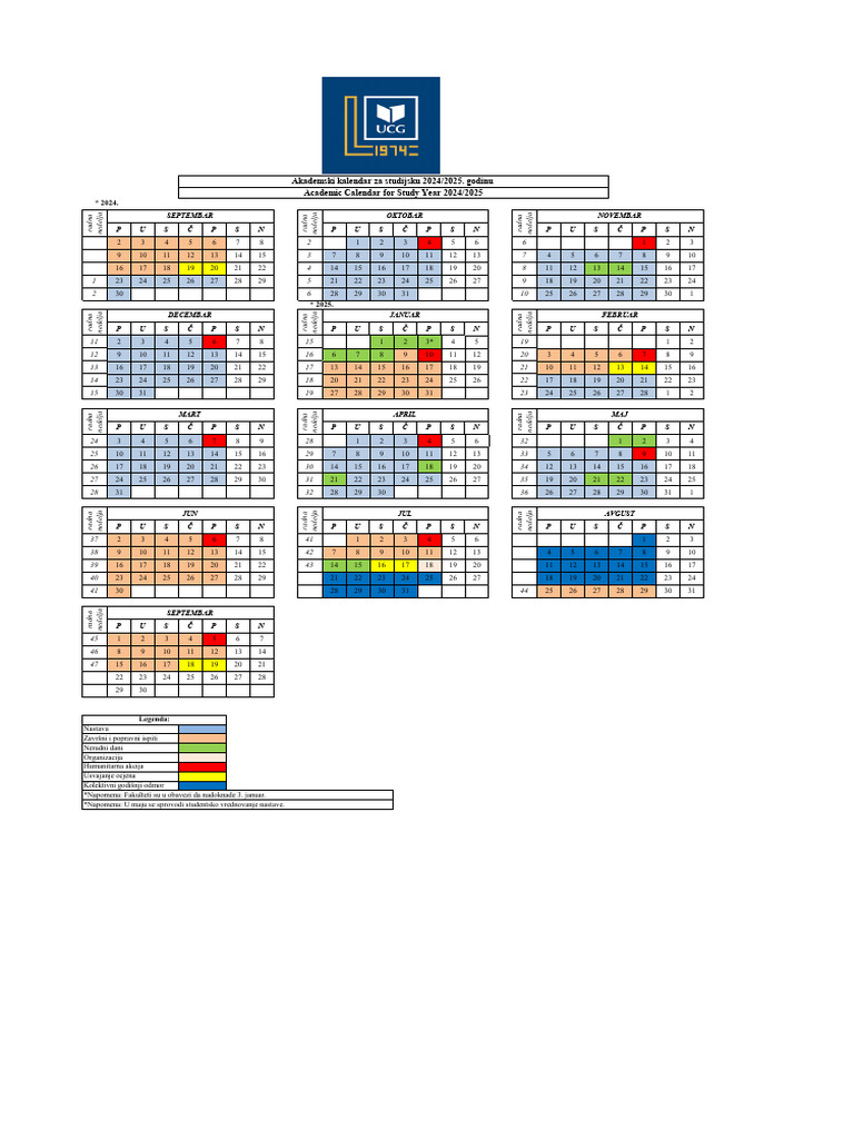 Akademski Kalendar 2024 25 | PDF