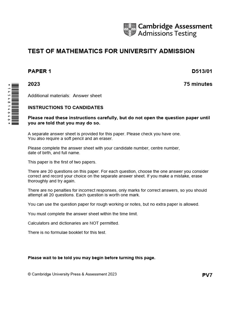 TMUA 2023 Paper 1 | PDF