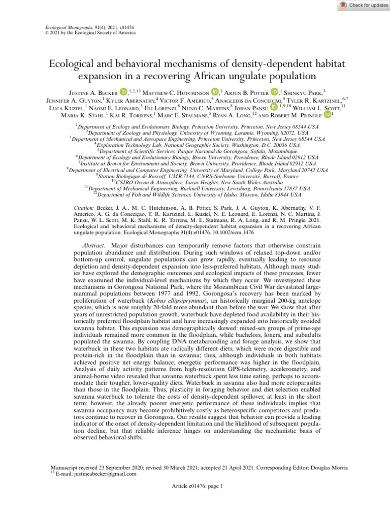 Ecological Monographs - 2021 - Becker - Ecological and Behavioral ...