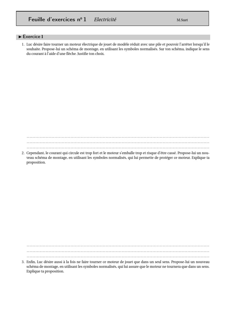 Feuille D Exercices 1 Electricite Pdf