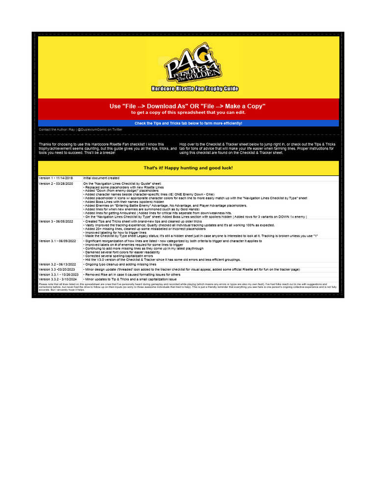 Hardcore Risette Fan Checklist & Guide _ Persona 4 Golden (Spoiler-free) | PDF