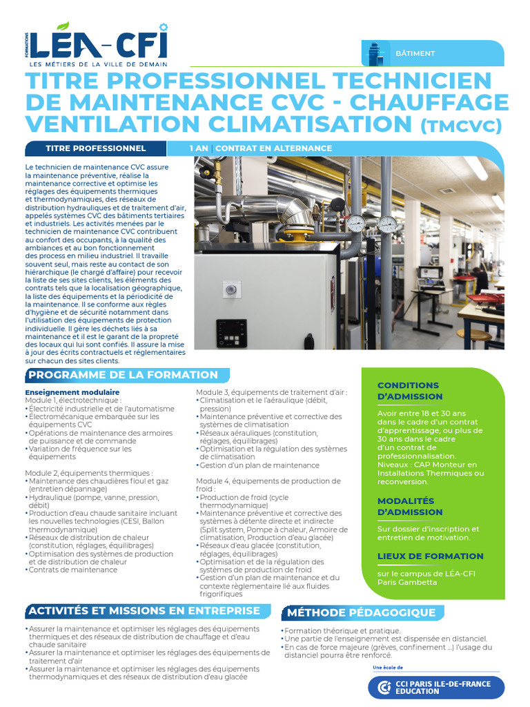 31 Fiche Formation Initiale Titre Pro Technicien de Maintenance Chauffage Ventillation ...