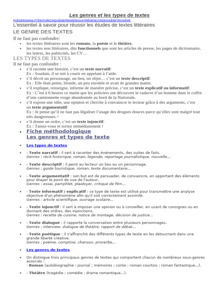 Les genres et les types de textes | PDF