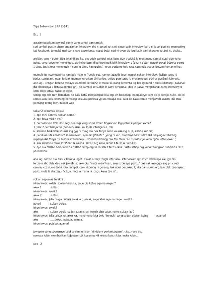 Tips Interview SPP DG41 | PDF