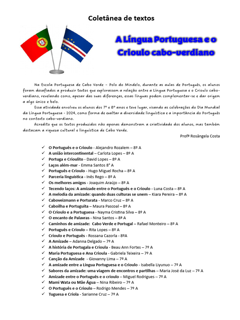 Coletânea de Textos 7º e 8º Anos - Dia Mundial Da Língua Portuguesa ...