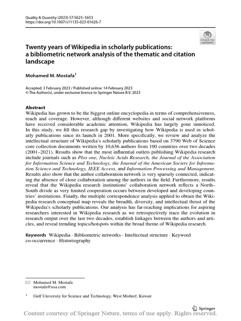 Twenty Years of Wikipedia in Scholarly Publication | PDF