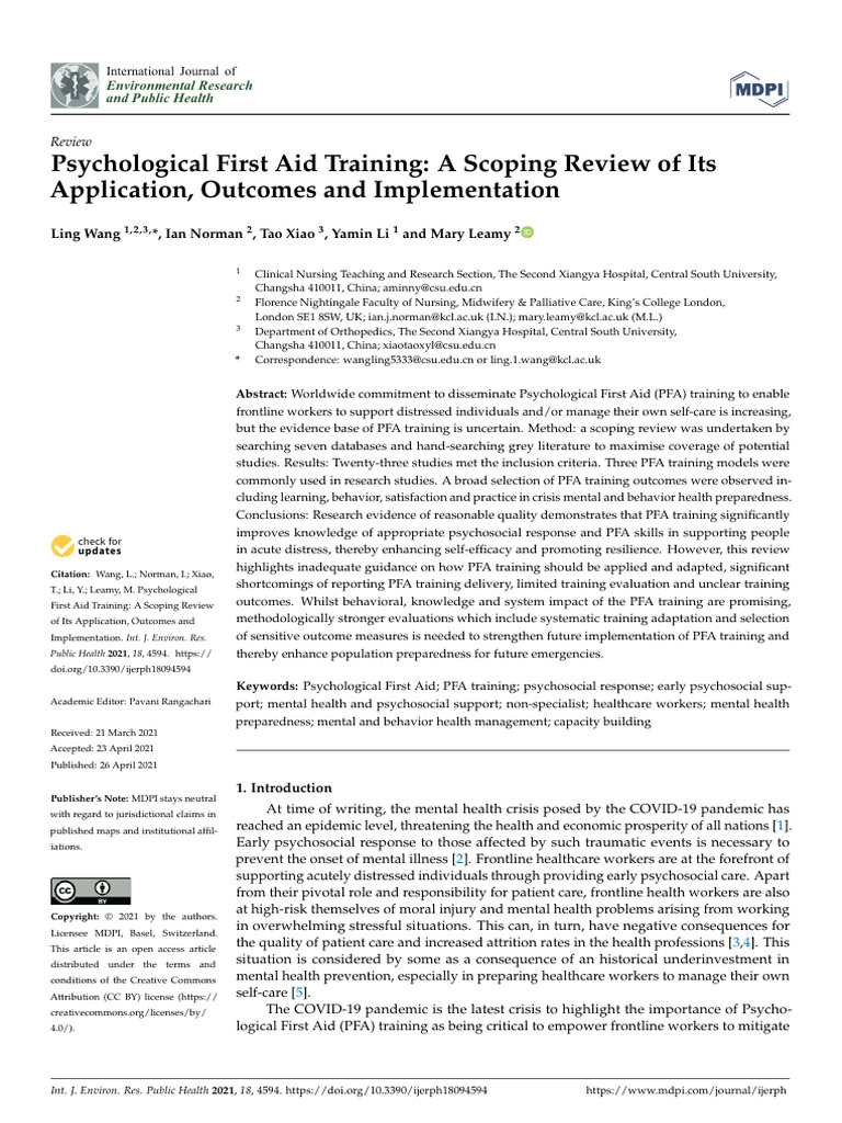 Psychological First Aid Training A Scoping Review of Its Application ...