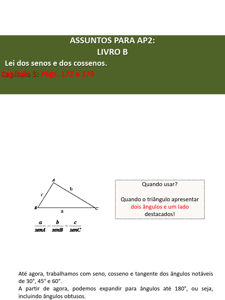 ExercÃ_cicos Lei dos senos e cossenos | PDF