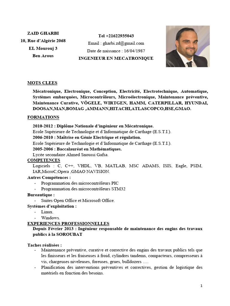 CV de Zaid Gharbi Francais 2024 Septembre | PDF