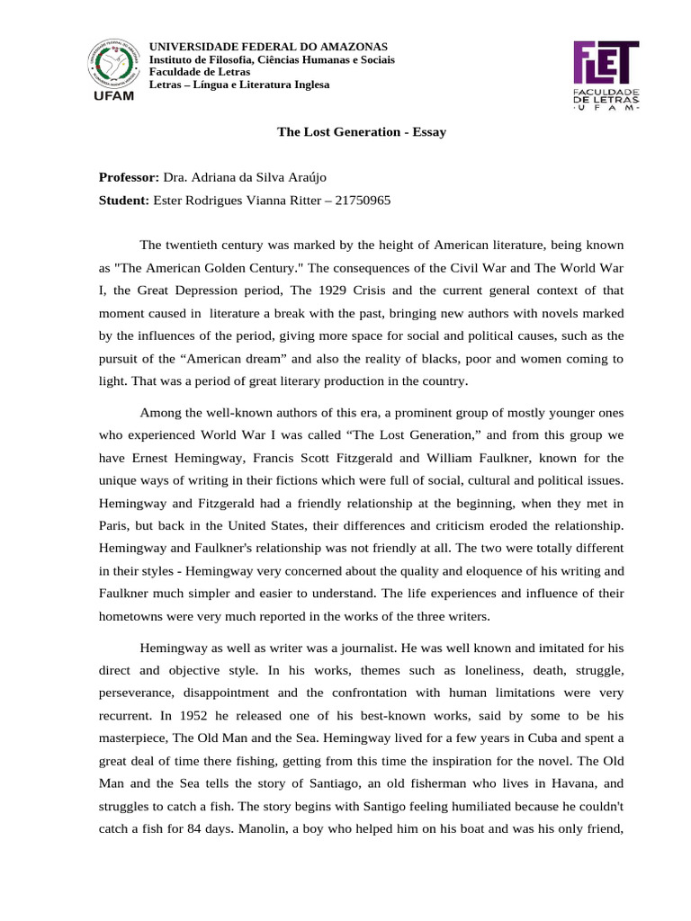 The Lost Generation Essay | PDF
