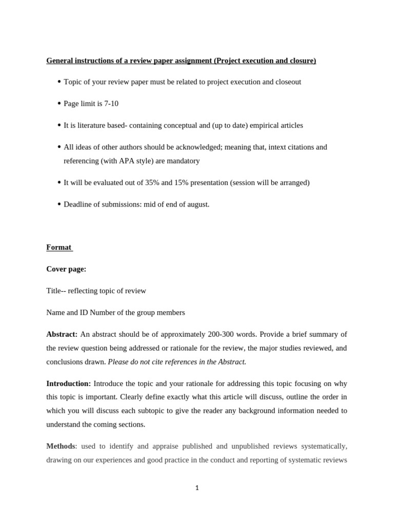 Project Execution and Closure Assignment Instructions and Format | PDF