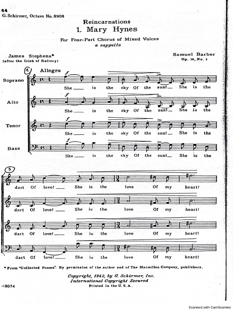 Mary Hynes. Reincarnations de Samuel Barber - Compases 1 A 35 | PDF