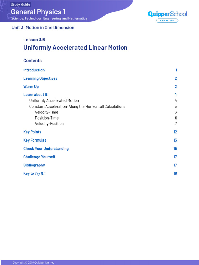 Lesson 3.6 Uniformly Accelerated Linear Motion | PDF | Acceleration | Kinematics