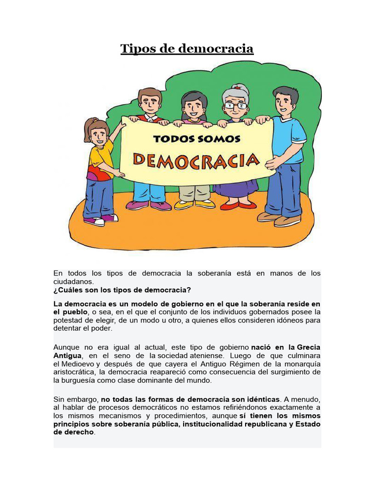 Tipos de democracia: directa, indirecta y más | PDF | Democracia ...