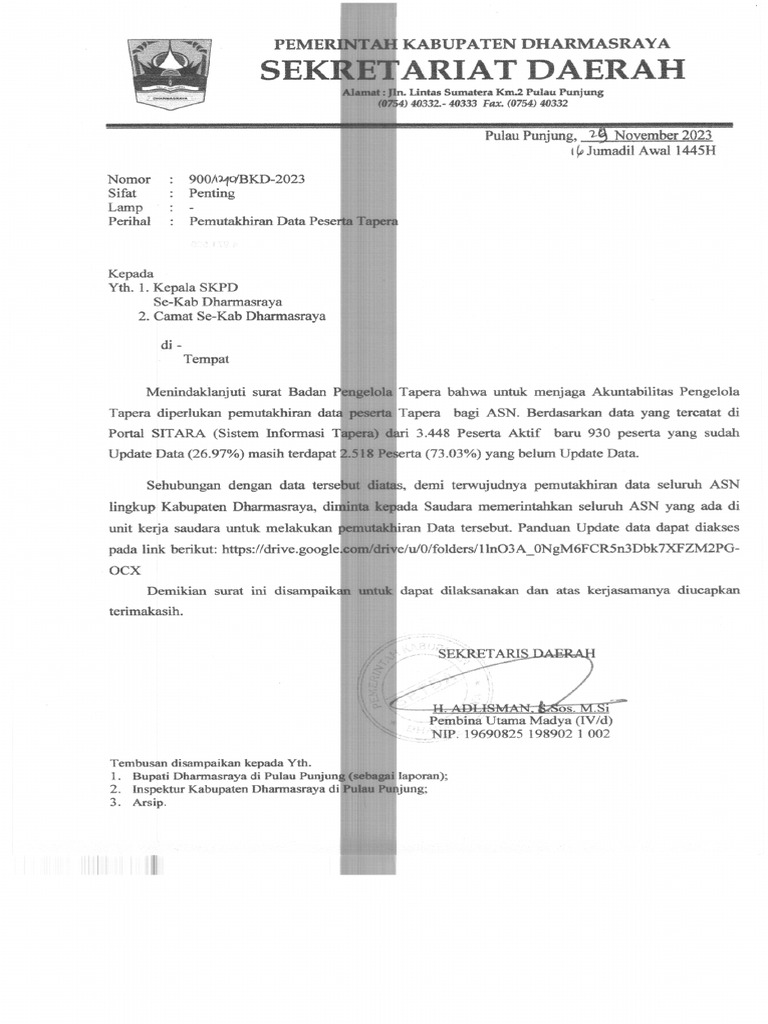 Pemutakhiran Data Taspen - Tapera | PDF