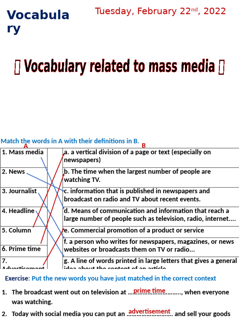 Vocabulary Mass Media | PDF | Newspapers | Public Sphere