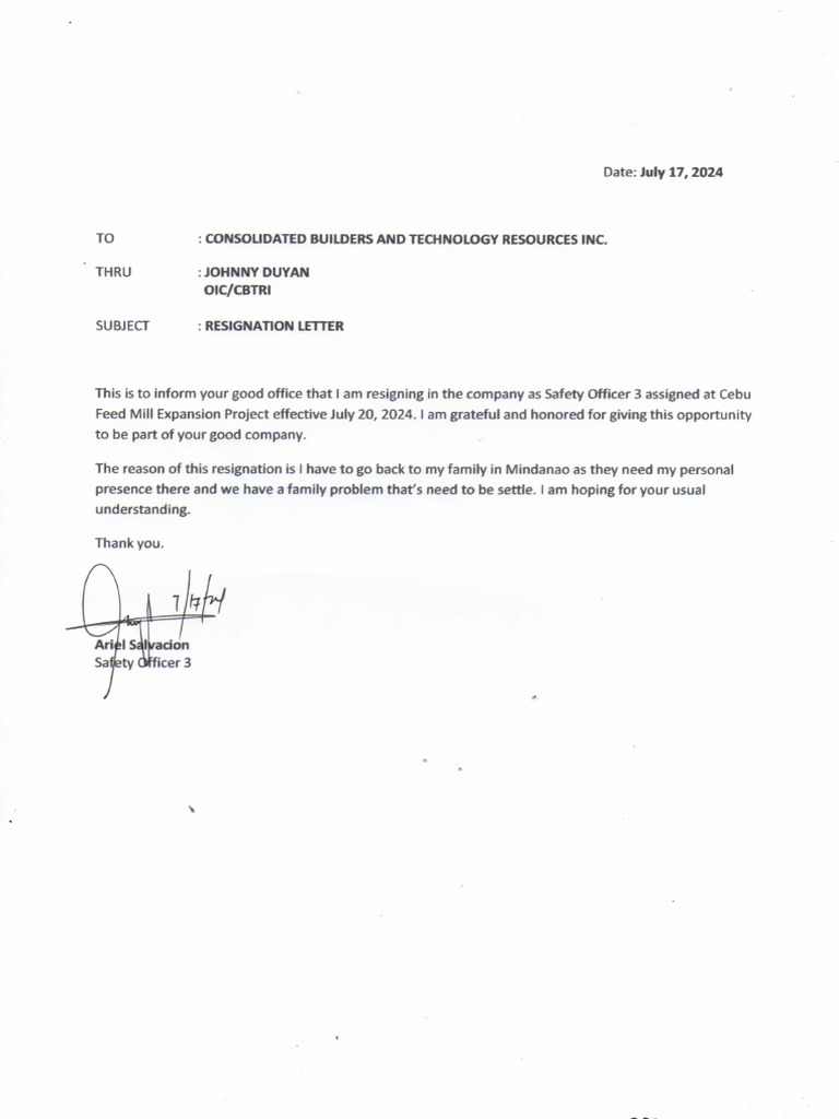 Resignation Letter of Ariel | PDF