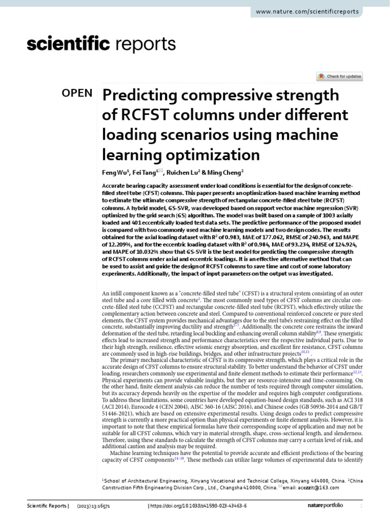 Predicting Compressive Strength of RCFST Columns Under Different Loading Scenarios Using Machine ...