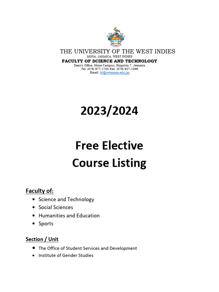 UWI Faculty List of Free Electives (Sem2) | PDF | Liberal Arts Education