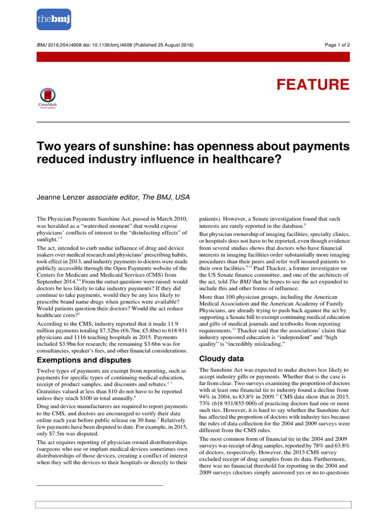 Ley Sunshine en USA Influencia de Laboratorios Sobre Médico | PDF