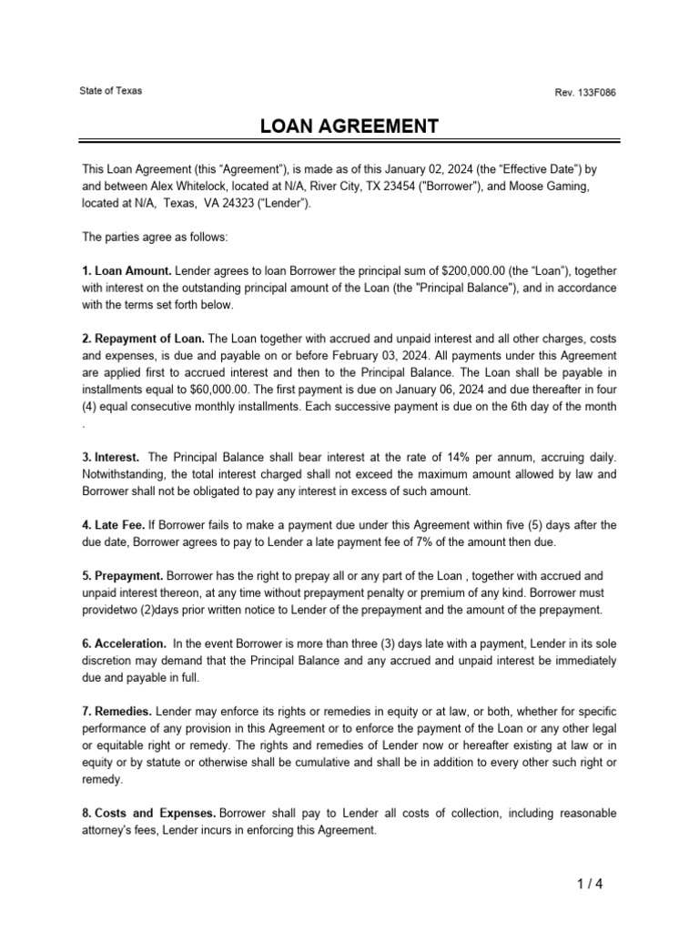 Loan Agreement | PDF
