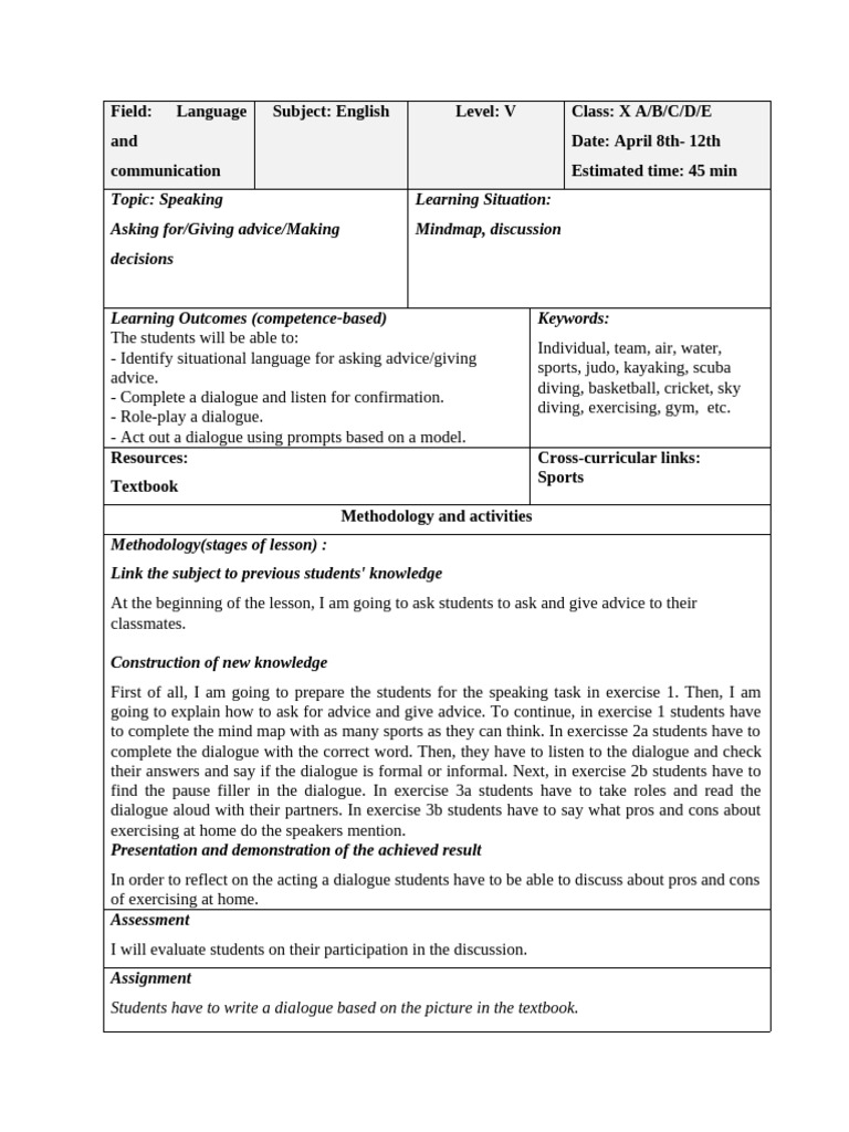 Speaking lesson plan | PDF