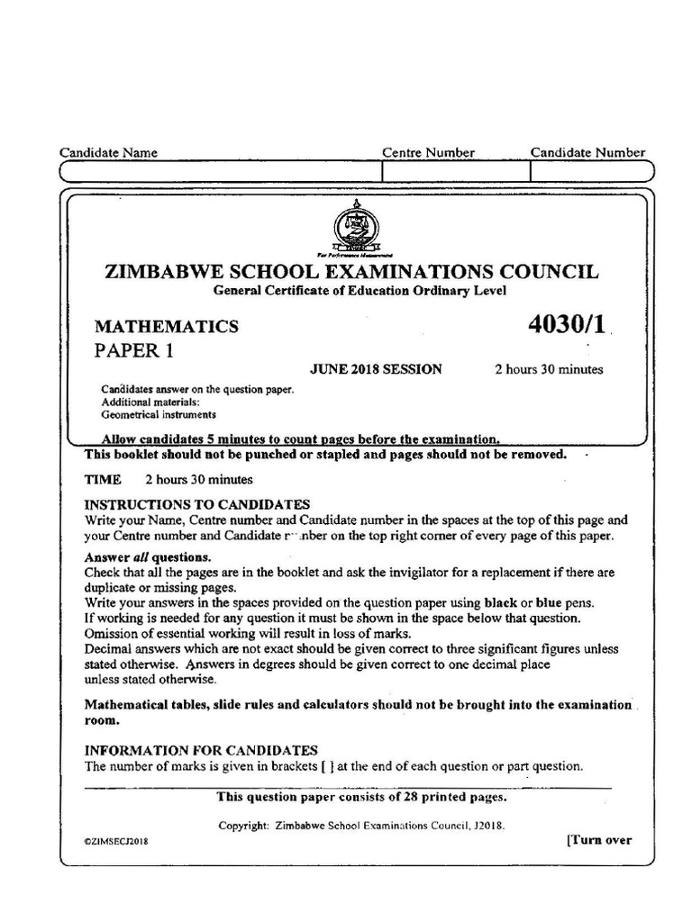 O-Levels Mathematics 2018 | PDF