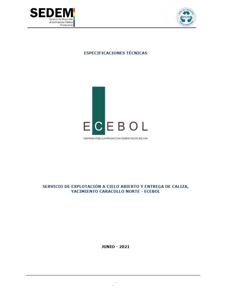 Especificaciones Tecnicas Explotacion de Caliza Caracollo Norte - 250621 | PDF