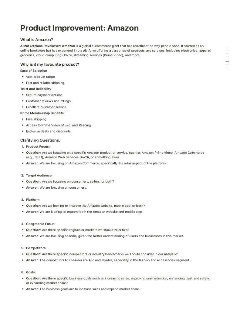 Product Improvement - Amazon | PDF