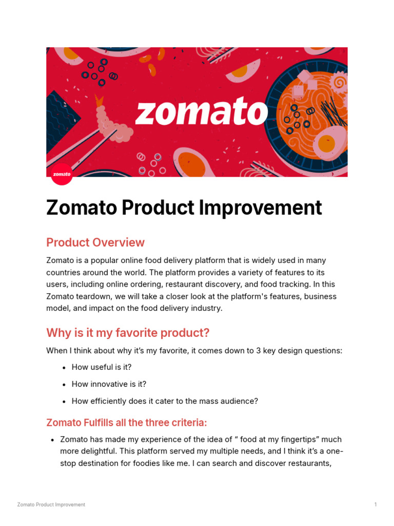 Zomato Product Improvement | PDF