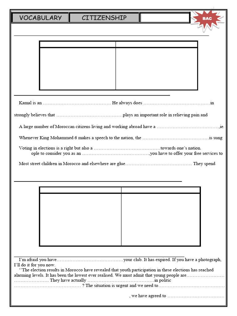 Citizenship VOCABULARY 2nd Bac | PDF | Citizenship | Games & Activities
