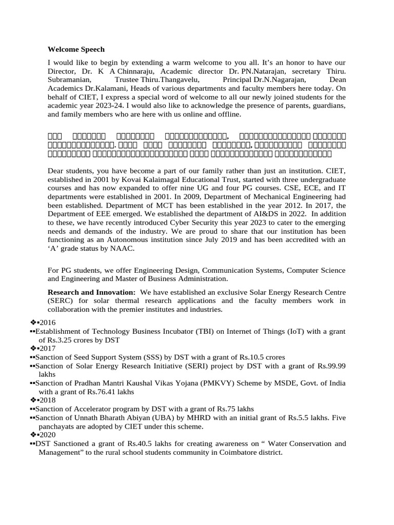Welcome Speech Final | PDF
