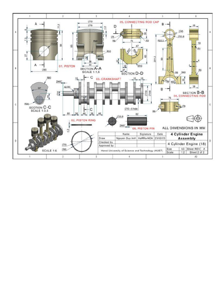 4 Cylinder Engine 3D CAD Model Library - JPG | PDF