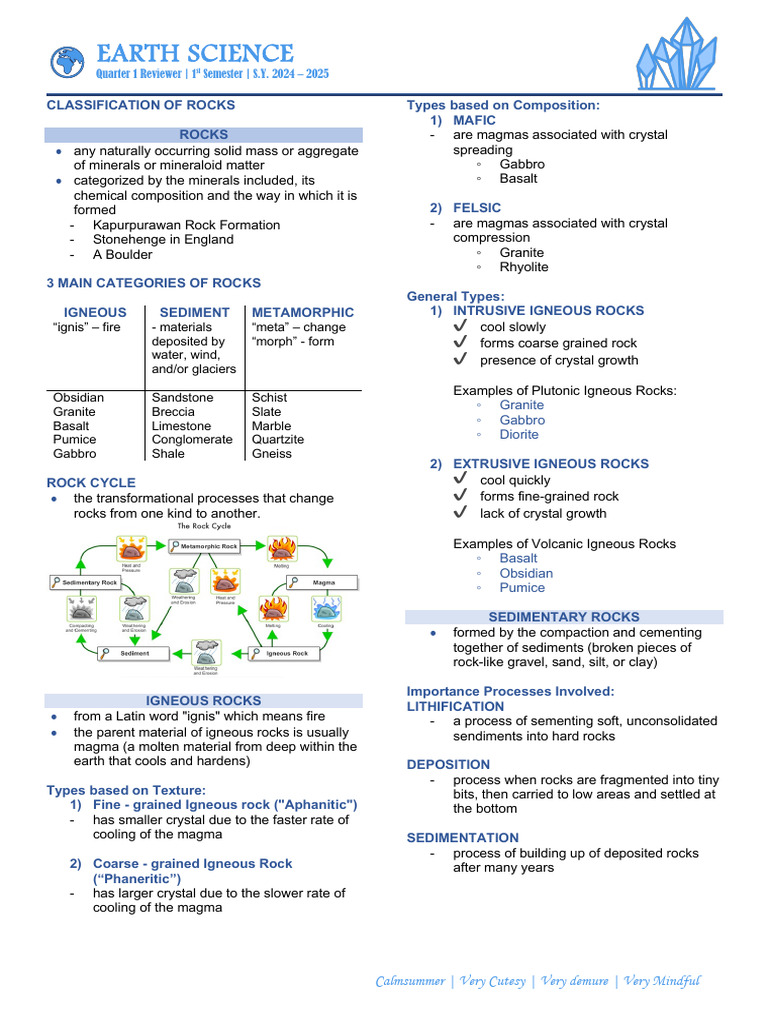 Classification of Rocks and Minerals Chay3 | PDF