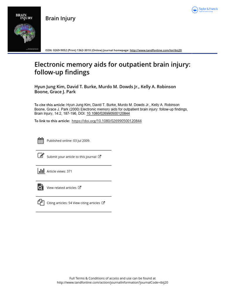 Electronic Memory Aids for Brain Injury | PDF | Traumatic Brain Injury ...