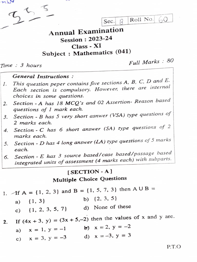 Shrimanta Shankar Academy Mathematics Paper | PDF