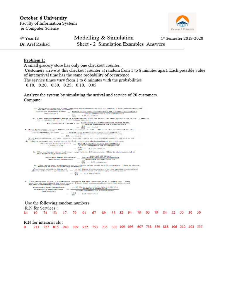 Sheet-2-Simulation-Examples-Anawers (1) | PDF Sheet-2-Simulation-Examples-Anawers (1) | PDF