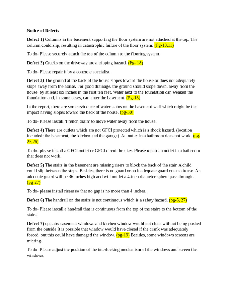 Notice of Defects | PDF